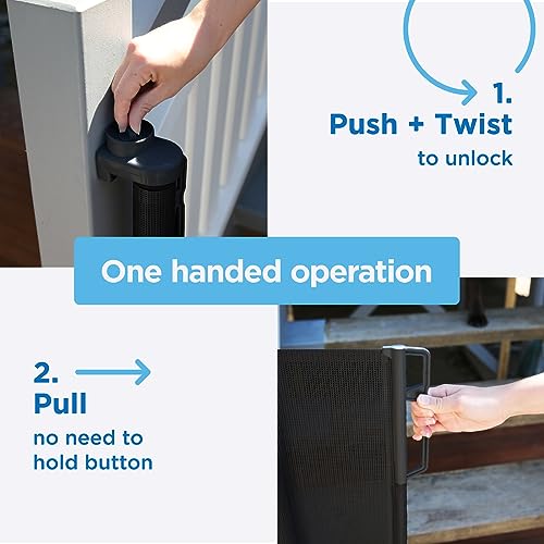 Retractable Baby Gate Perma Child Safety 41" Tall x 71β Wide, Mesh, For Stairs, Doorways, Dogs, Pets, Indoor, Outdoor, One-Handed Operation, Locking, Easy Install, Hardware Mount, Black