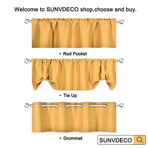 DECOVSUN Mustard Yellow Valance for Kitchen Windows Solid Gold Yellow Blackout Curtain Valance with Grommet for Bedroom Short Straight Drape Valance for Living Room 52X18 1 Panel