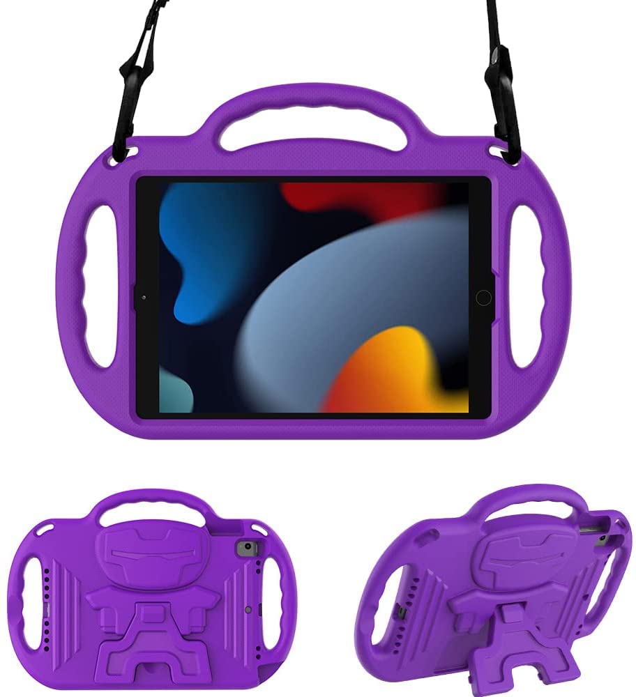 eTopxizu Kids Case for New iPad 10.2 Inch 2021/2020/2019 (9th/8th/7th Gen), Lightweight Shockproof Handle Stand Shoulder Strap Kids Case for 2021/2020/2019 iPad 10.2, iPad Air 3 10.5 2019, Purple