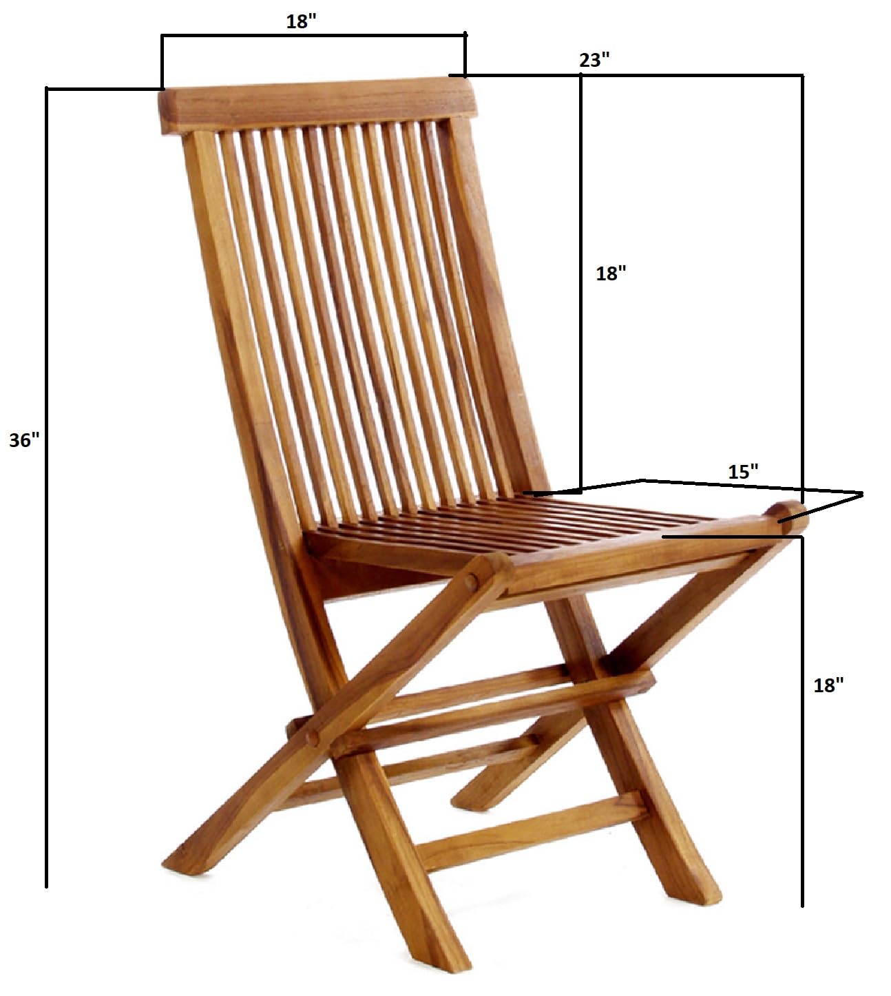 All Things Cedar TF22-2 Teak Folding Chair Set | Outdoor Patio Wooden Foldable Chairs | Fully Assembled, Java Finish, Solid Brass Fittings | Portable Outdoor Chairs 18x23x36