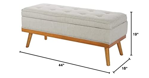 OSP Home Furnishings Katheryn Storage Bench with Tufted Seat and Wood Finish Legs, Grey Fabric