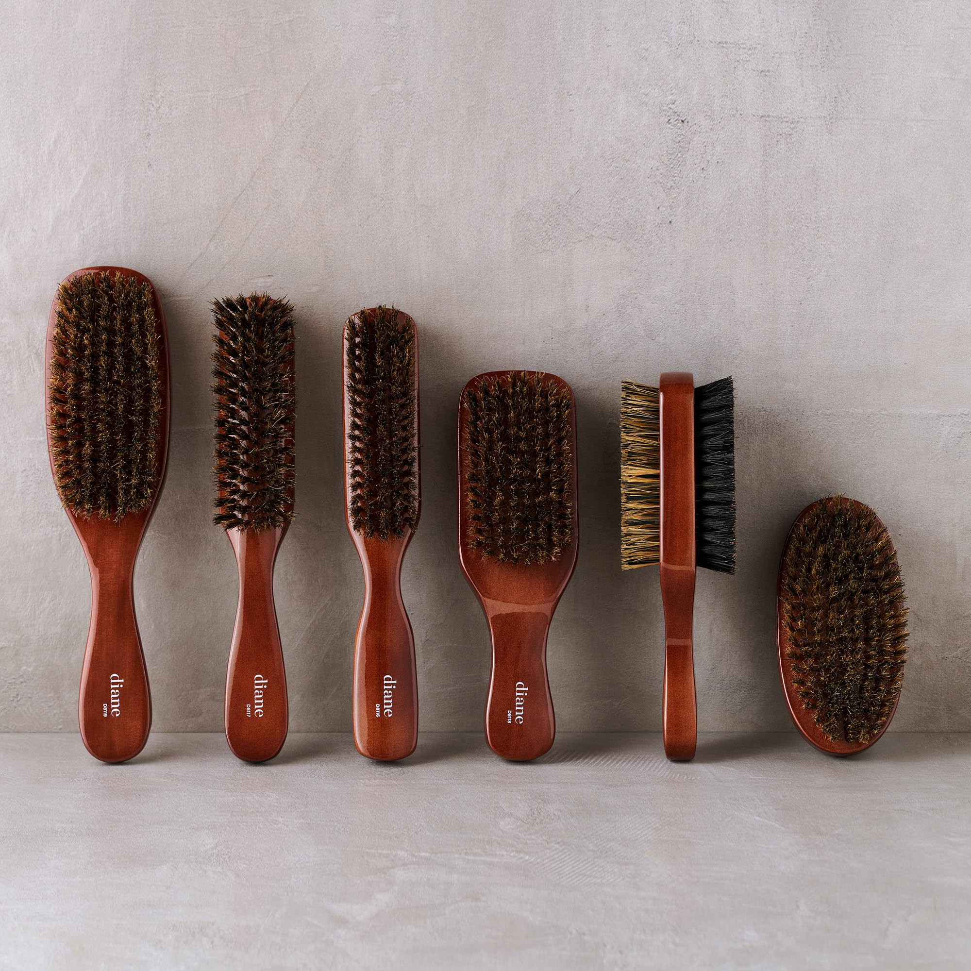 Diane Premium 100% Boar Bristle 7 Row Wave Brush for Men and Barbers, Medium-Firm Bristles for Thick Coarse Hair, Detangling, Smoothing