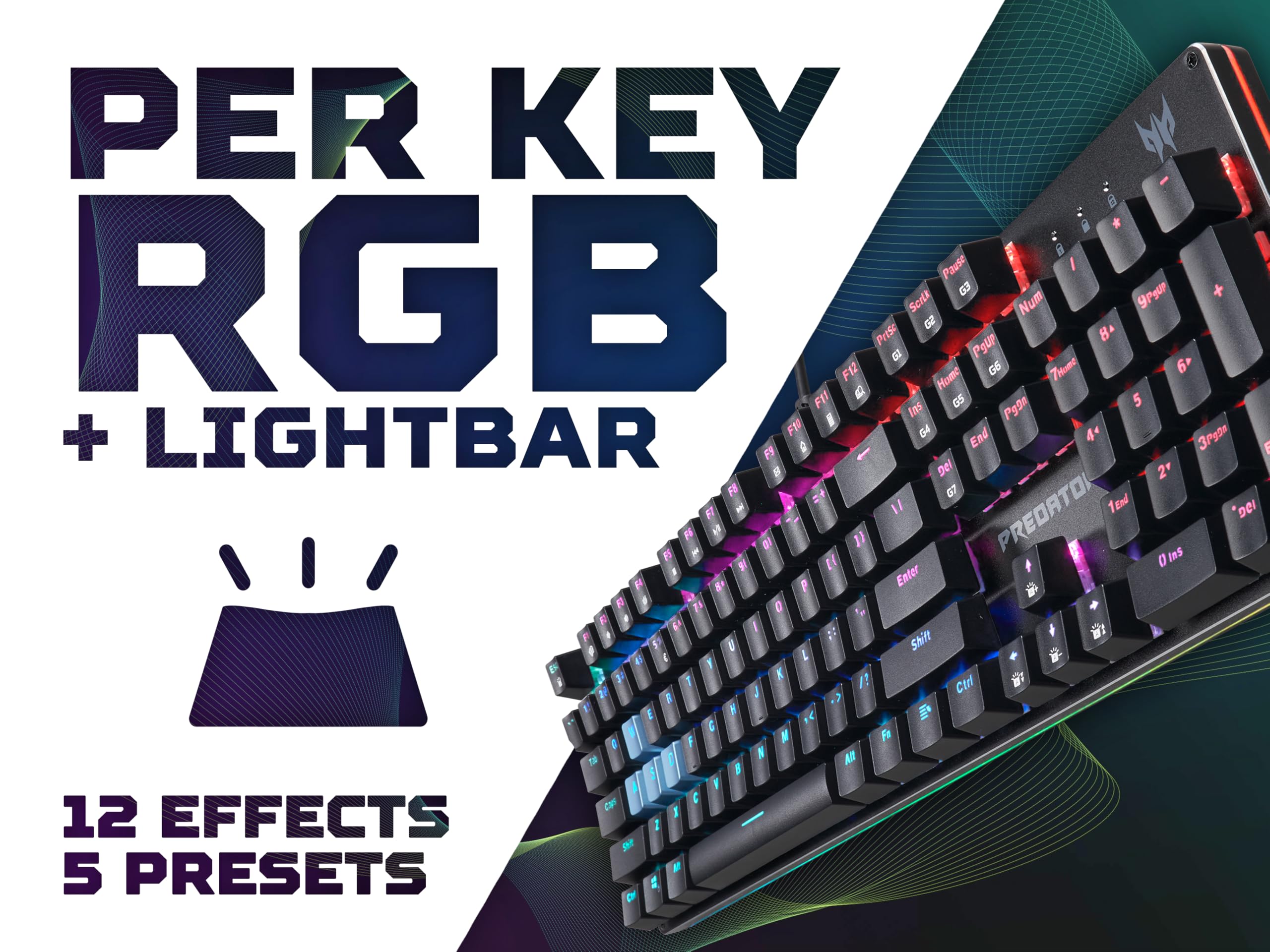 acer Predator Aethon 303 Wired Gaming Keyboard-Kailh Blue Mechanical Switches|RGB Illuminated Keyboard|12 Backlight Effects|5 Pre-Set Gaming Modes & 3 Sidelight Effects|100% Anti-Ghosting,(Pack of 1)