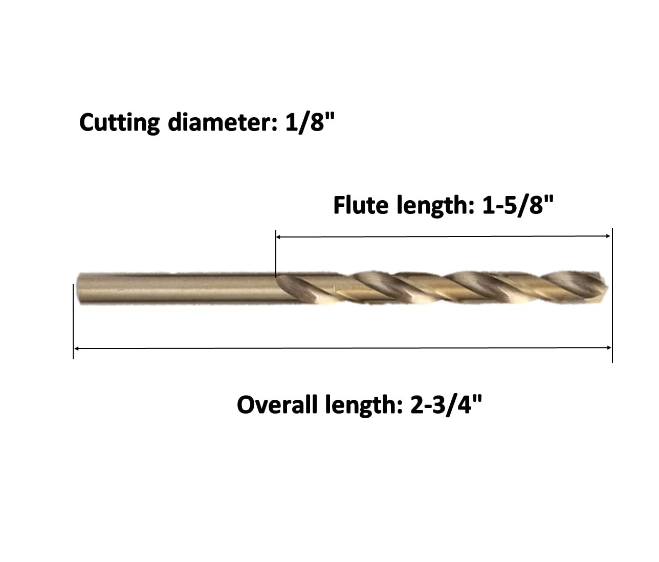 aiyun 1/8" Cobalt Drill Bits, 10 Pack M35 Jobber Length Twsit Drill Bit Set for Hard Metal, Stainless Steel (1/8")