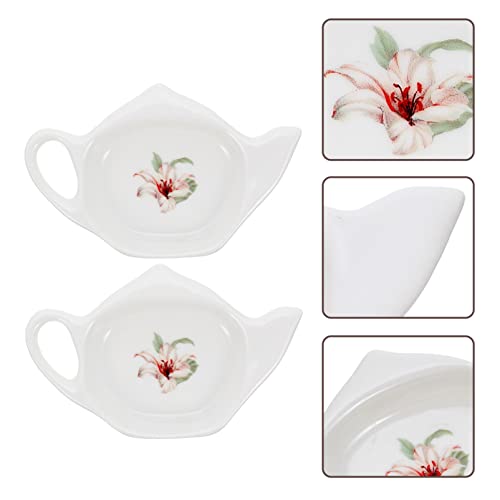 Ceramic Teabag Caddy Holder: Teapot Shaped Tea Bag Holder Resting Caddy Saucer Dessert Spoon Rests Teabag Saucer Seasoning Dish Loose Tea Dish 2Pcs