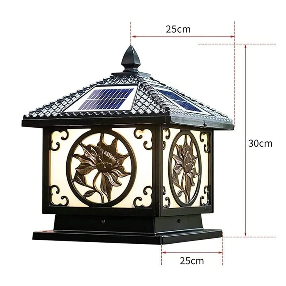 BOOHR Solar Post Lights, Chinese Pillar Light, 2-Color Adjustable, IP65 Waterproof Outdoor Post Lamp for Home Garden Courtyard Villa