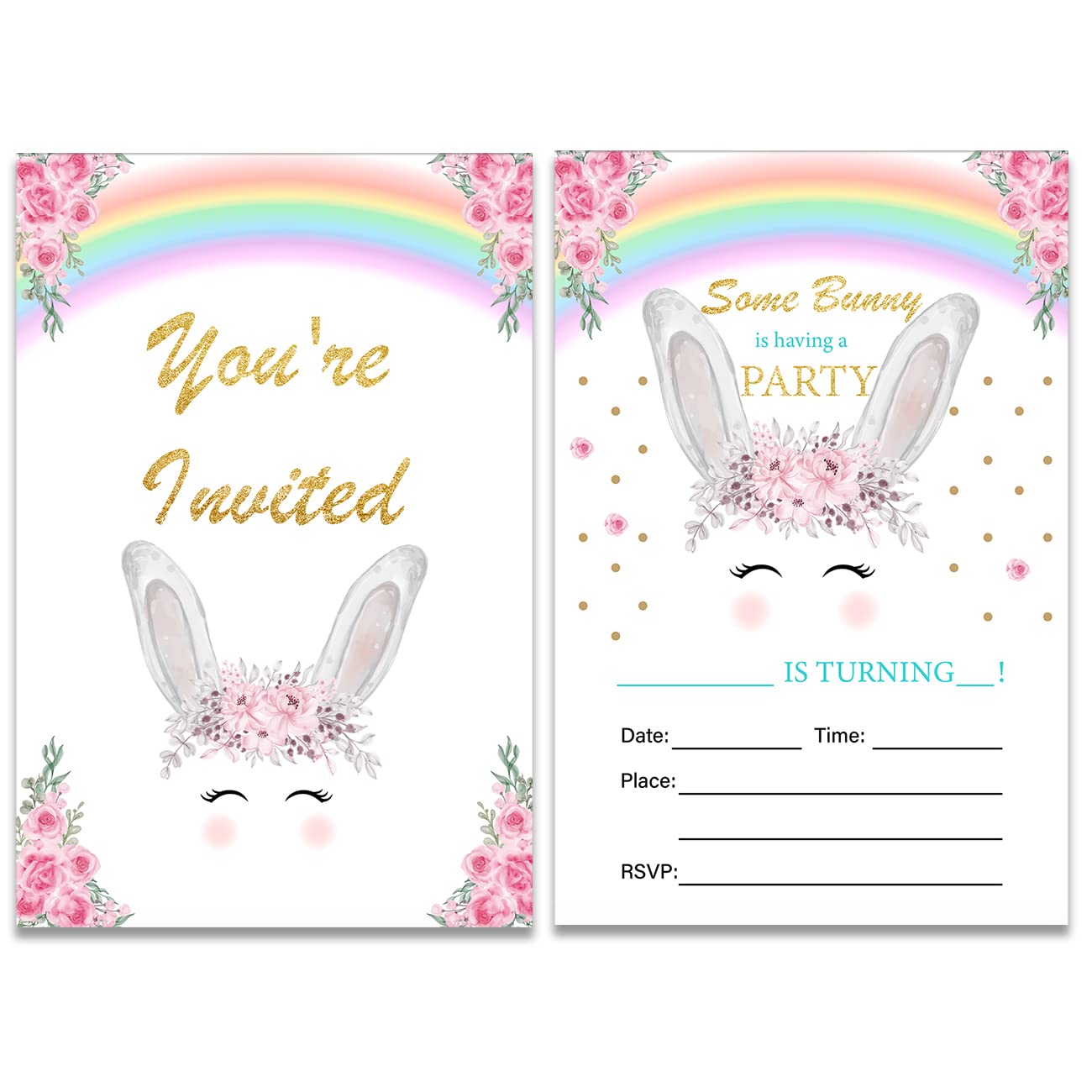 Rainbow Bunny Birthday Party Invitations with Envelopes Set of 20 Floral Some Bunny Birthday Party Invites Fill in Blank