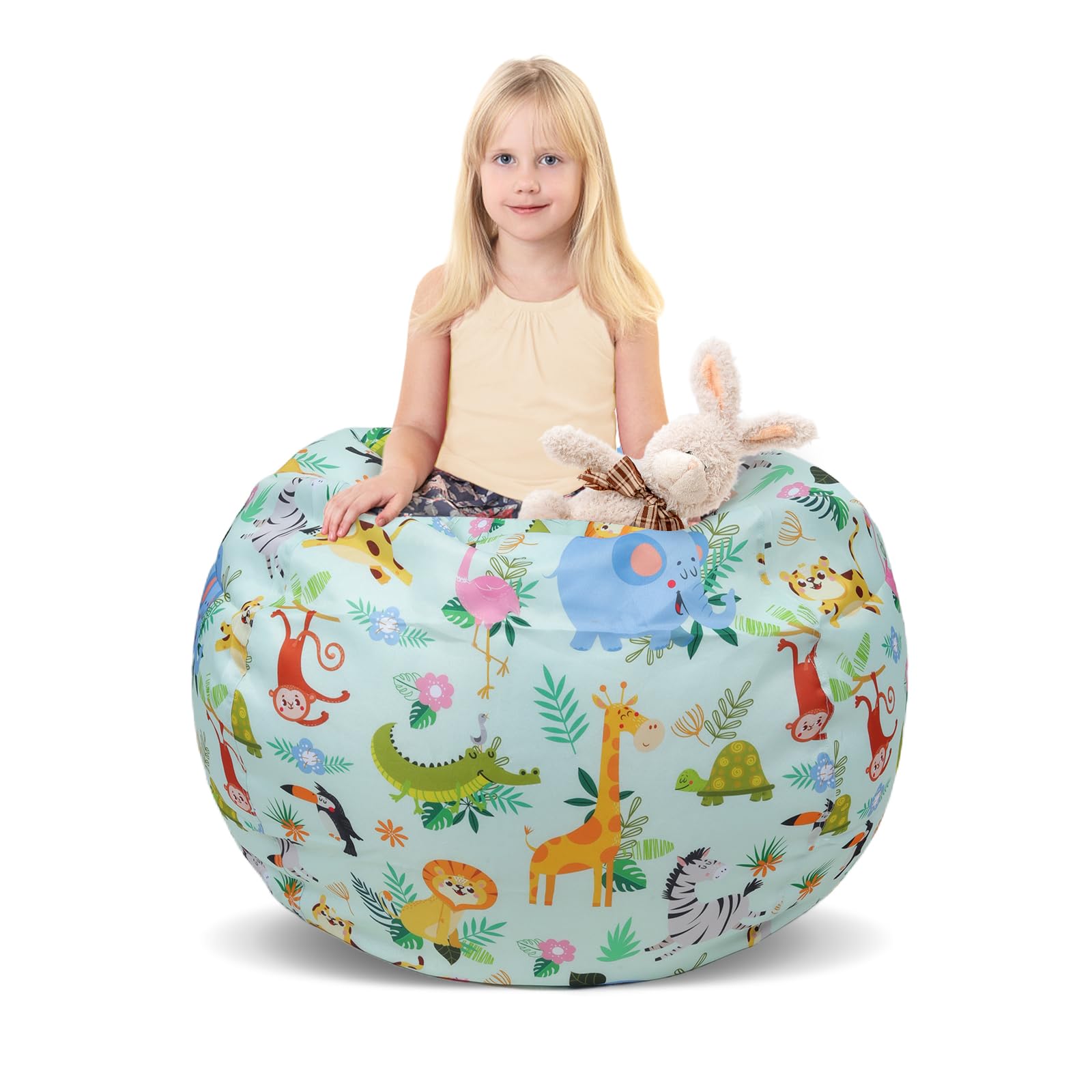 decalsweet Bean Bag Chair for Kids Stuffed Animal Storage Beanbag Chairs,Toddler Toy Storage Organizer for Girls and Boys,32'' Cover(No Filling Only