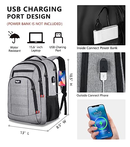 Backpack for Men Women, Travel School Backpacks for Teen Boys, Bookbag with USB Charging Port, Anti Theft College Students Backpack Fits 15.6 Inch Laptop, Casual Work Business Back Pack, Grey