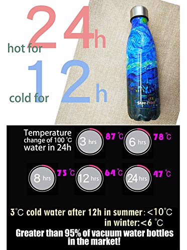 Star Print Bottle, Van Gogh The Starry Night, Double Wall Vacuum Insulated Stainless Steel Water Bottle, 17 oz