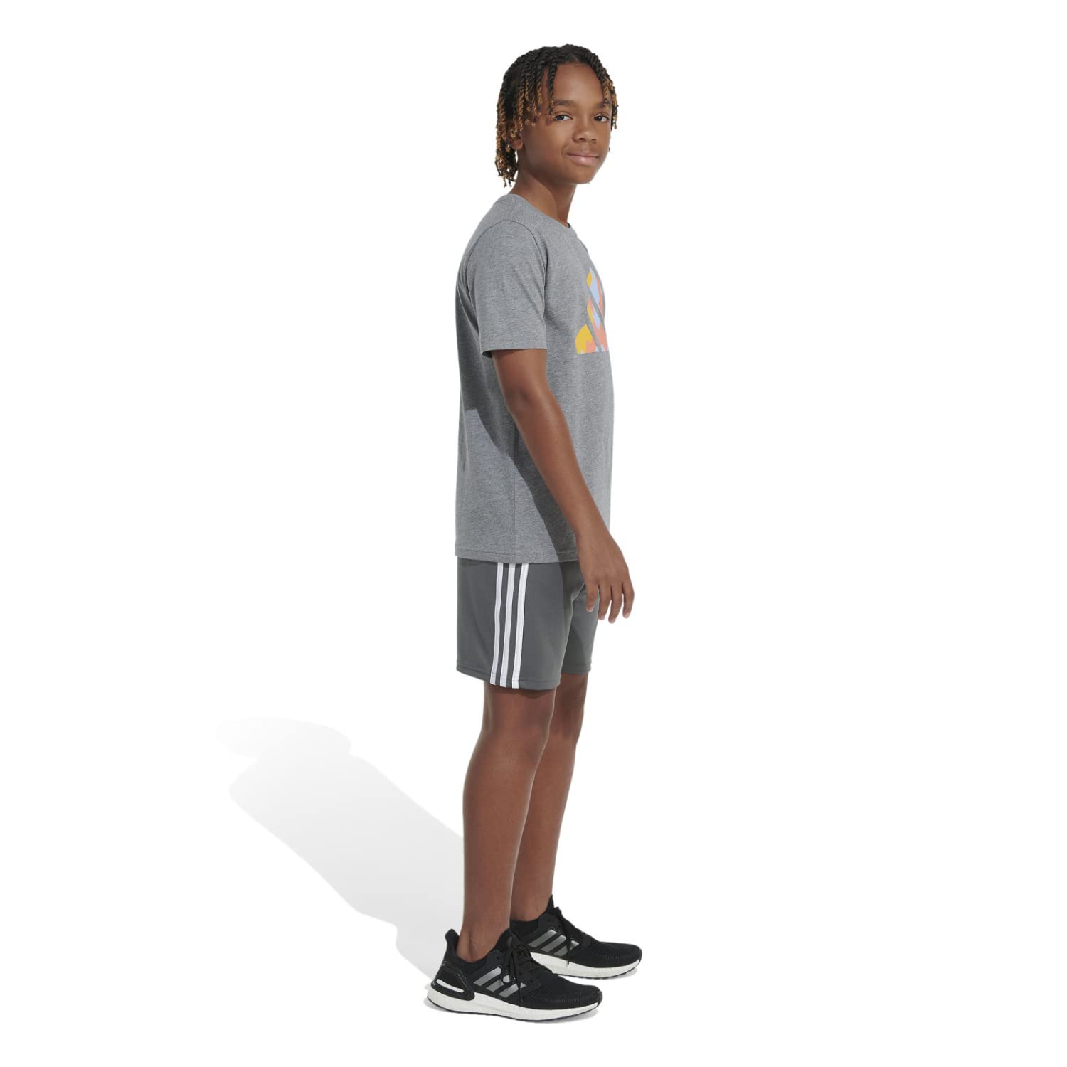 adidas Boys' Short Sleeve Cotton Jersey Logo T-Shirt Tee, Classic Camo Gray, Small