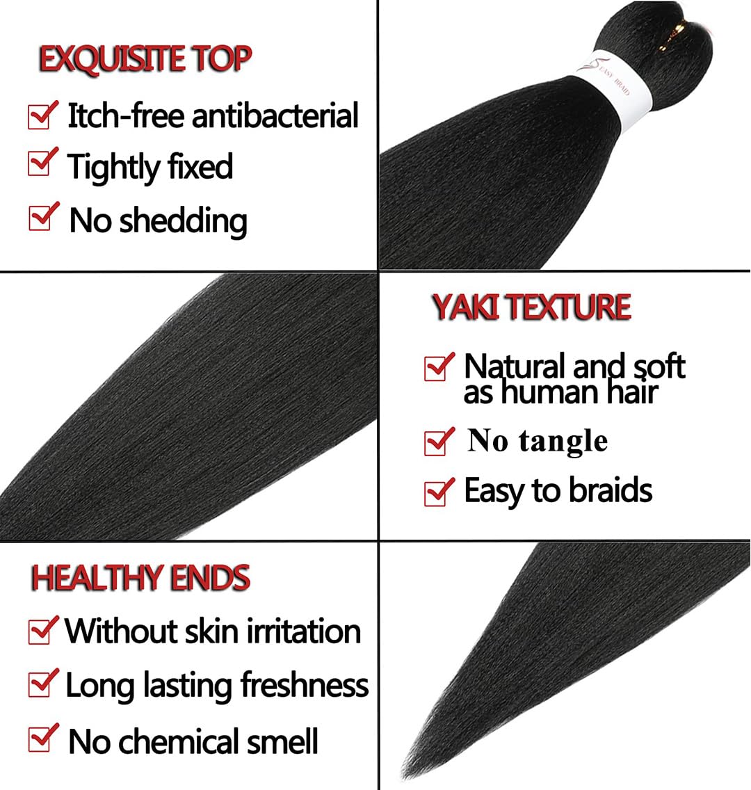 Pre Stretched Braiding Hair Natural Black - 20''8 Packs Braid Crochet Hair Hot Water Setting Professional Soft Yaki Texture (20inch,#1B)