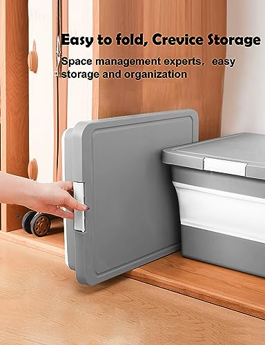 Beinilai Collapsible Storage Bins with lids,26 Qt Plastic Storage Bin Containers Tote Organizing with Secure Buckles,Suitable for Family Outdoor Multi-scene,Grey