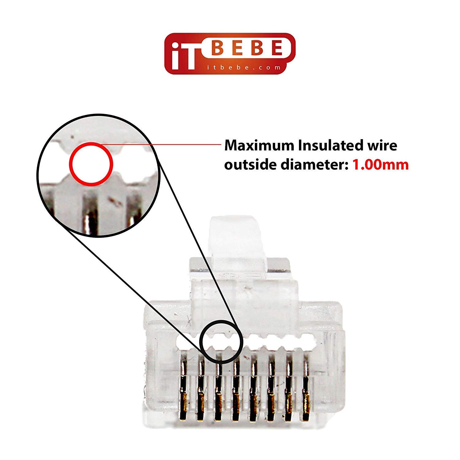 ITBEBE Gold Plated 100 Pieces End Pass Through RJ45 Cat5 Cat5e Connector by itbebe (Cat5/5e 100 Pieces)
