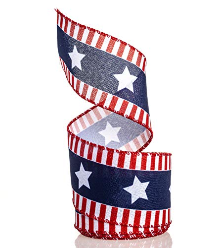 Red White Blue Stars and Stripes Wired Edge Ribbon, 10 Yards by 2.5 Inches (Style 2)