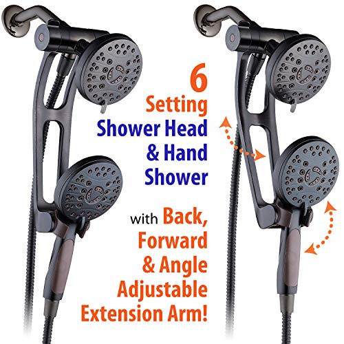AquaSpa High Pressure 48-mode Luxury 3-way Combo with Adjustable Extension Arm – Dual Rain & Handheld Shower Head – Extra Long 6 Foot Stainless Steel Hose – All Oil Rubbed Bronze Finish – Top US Brand