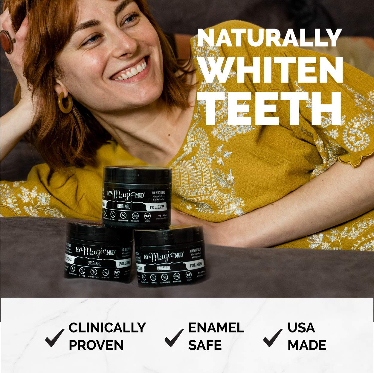 My Magic Mud - Whitening Tooth Powder, Polishing, Brightening, Charcoal, Peppermint, 1.06 oz. (150 uses)