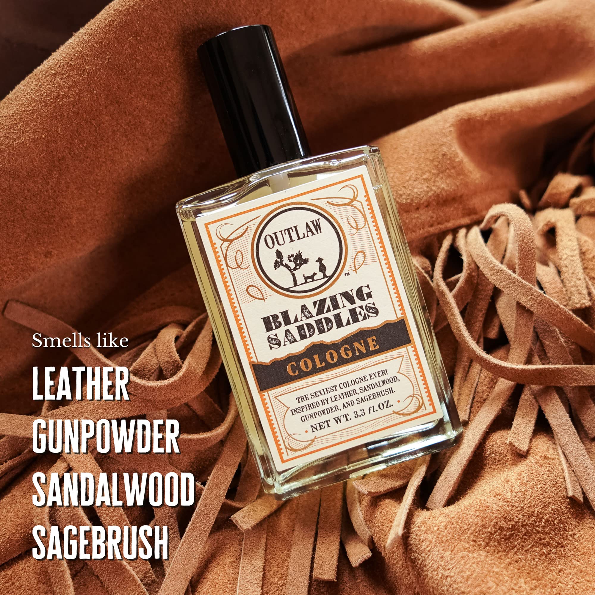 Outlaw Soaps Blazing Saddles Western Cologne | Bold Scent: Warm Leather, Gunpowder, Sagebrush, & Sandalwood | Mens & Womens Cologne