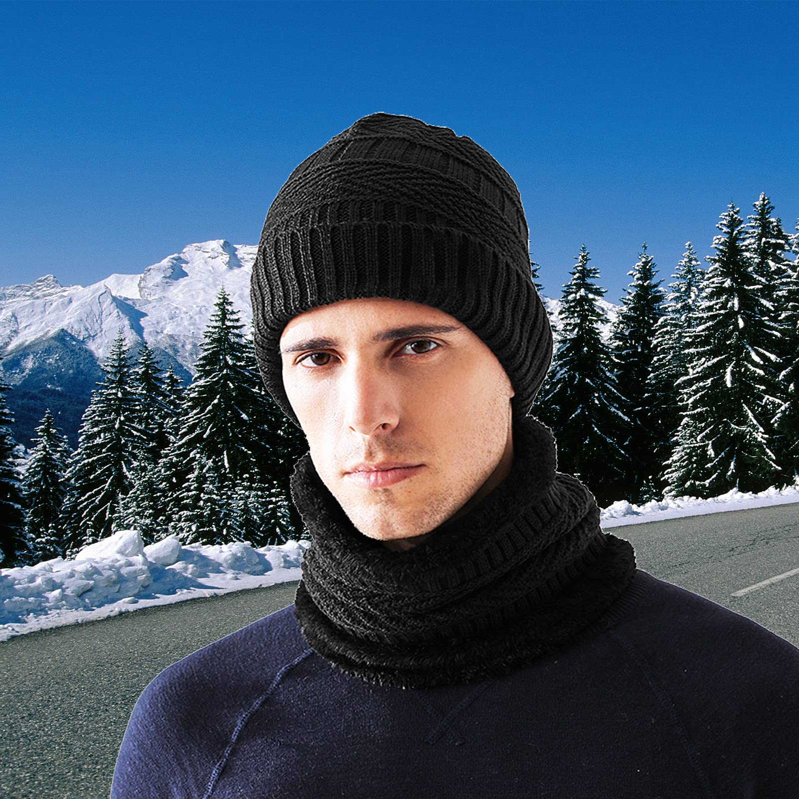 6 Pieces Winter Beanie Hat Scarf Gloves Set for Men and Women,Knitted Skull Cap Winter Hat Touchscreen Gloves Neck Warmer