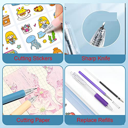 6pcs Knife Pens Craft Cutting Tools with BONUS 6pcs Refillable Tungsten Steel Cutter Head Refills, Retractable Craft Knife Pens Carving Pen Knife for DIY Drawing Scrapbooking Tools.