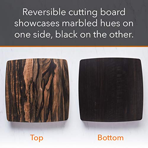 Stella Falone Reversible Wood Cutting Board Made of Solid West African Crelicam Ebony Wood β 11.4'' x 11.4'' x 1.6'', Heavy-Duty, Premium Serving Board w/Carved Grip Edge β Includes Conditioning Oil