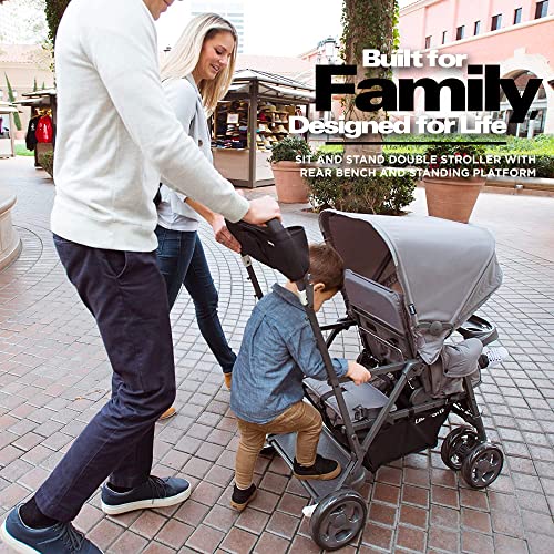 Joovy Caboose Ultralight Sit and Stand Double Stroller with Rear Bench and Standing Platform, 3-Way Reclining Seats, Optional Rear Seat, and Universal Car Seat Adapter (Black)