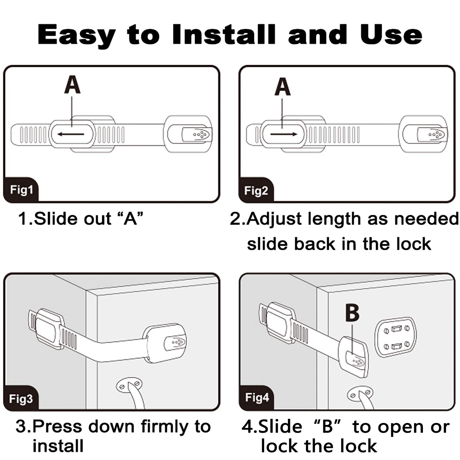 6PCS Premium Child Safety Strap Locks, Drawer Locks Baby Proofing, Refrigerator Lock Child Proof, Cabinet Locks for Babies, Childproof Cabinet Latches for Fridge, Toilet, Adhesive Latch No Drilling