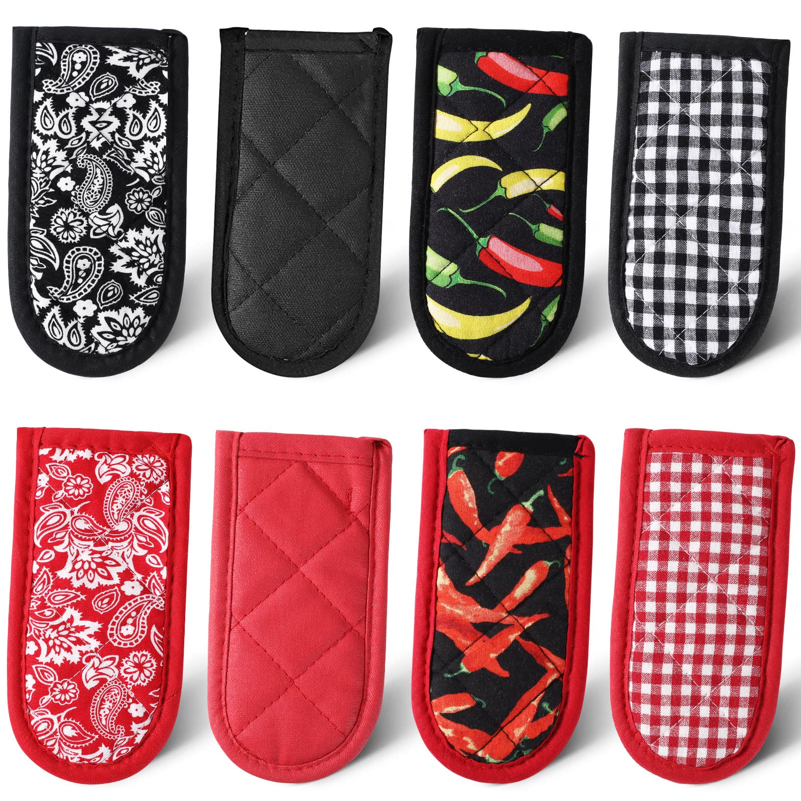 8 Pieces Pan Handle Sleeve Heat Resistant Pot Sleeve Grip Non-Slip Skillet Pot Holder Machine Washable Cast Iron Handle Cover Cotton Assist Handle Holder, 4 Styles, 3 x 6 Inch(Retro Style)