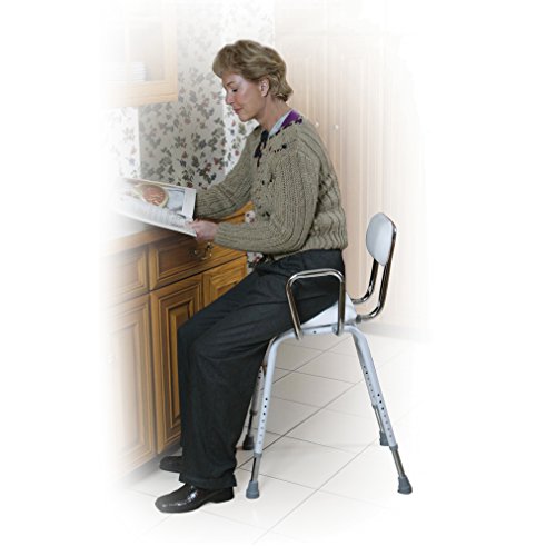 Drive Medical 12455 Adjustable Height Stool with Back and Arms White