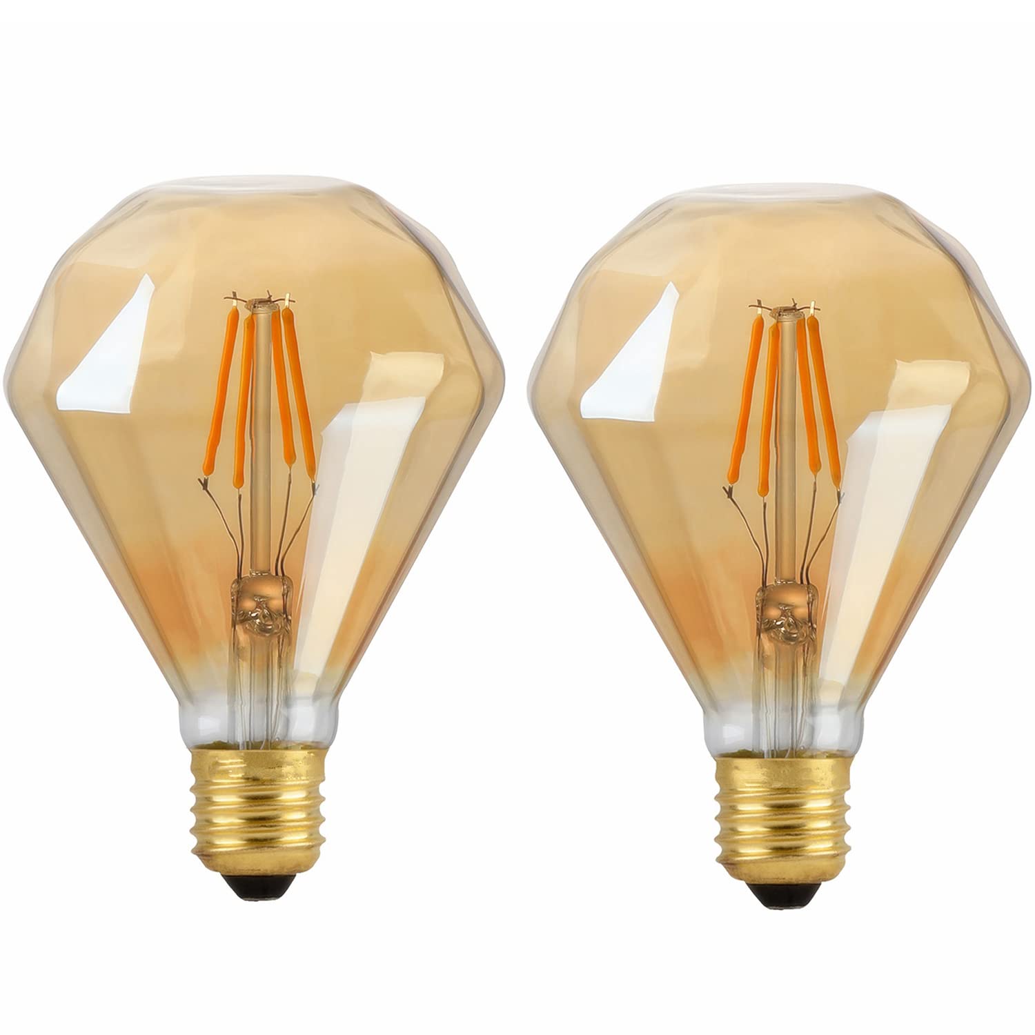 40watt Decorative Light Bulb,Diamond Glass Vintage Nostalgic LED Edison Light Bulb Dimmable,Warm Light 2200k Atmosphere Lights,for Living Room,Bedroom,Lamps,Night Light,Vanity Fancy Light Bulbs 2pack