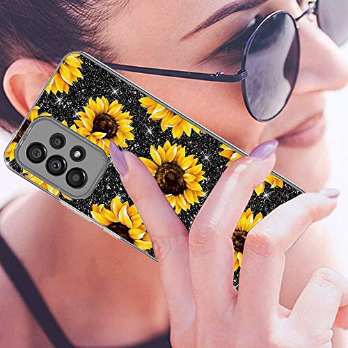 DDTKZC for Samsung Galaxy A53 5G Case,Samsung A53 5G Case Tempered Glass Protector Lustre Pattern-Sparkle 3 in 1 Clear Shockproof Case for Samsung A53 5G (Yellow Sunflower)