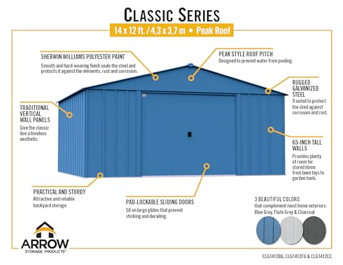 Arrow Classic Metal Shed, 14 x 12, Charcoal