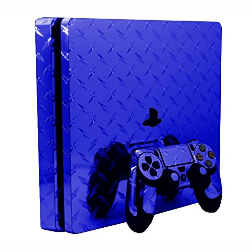 Blue Diamond Plate Mirror - Vinyl Decal Mod Skin Kit by System Skins - Compatible with PlayStation 4 Slim Console (PS4S)