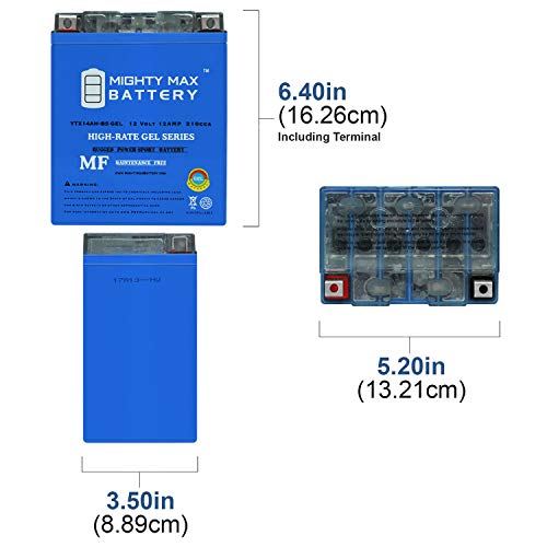Mighty Max Battery YTX14AHGEL - 12 Volt 12 AH GEL Type, 210 CCA, Rechargeable Maintenance Free SLA AGM Motorcycle Battery