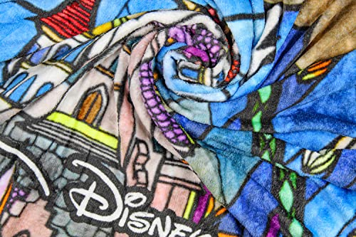 Disney Beauty and The Beast Stained Glass Enchanted Castle Plush Throw Blanket 46' x 60'