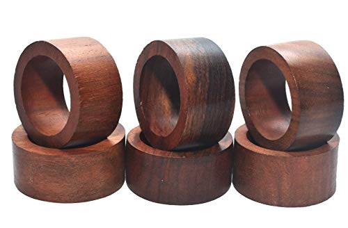 NIRMAN Handmade Wood Napkin Ring Set with 6 Napkin Rings - Artisan Crafted in India