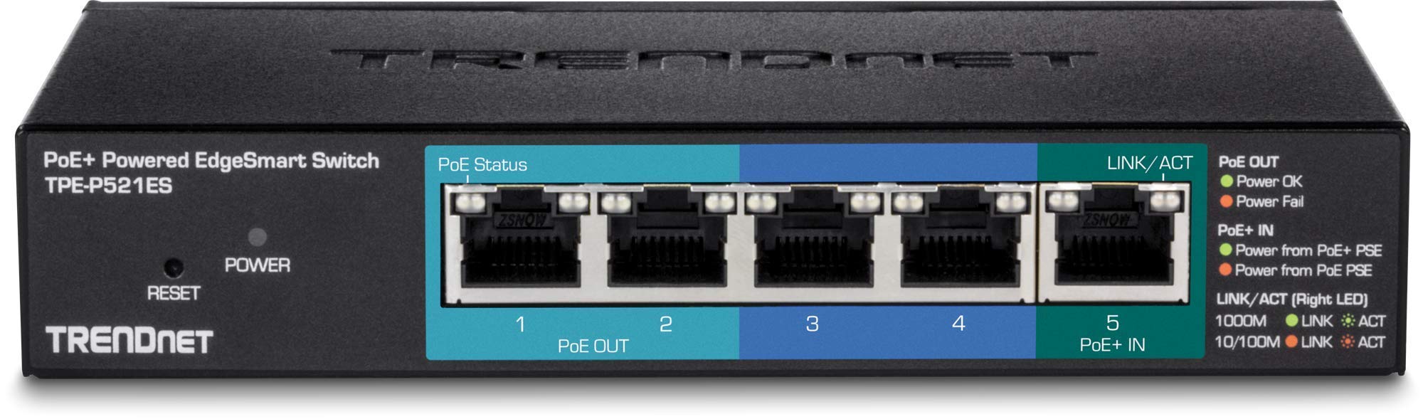 TRENDnet 5-Port Gigabit PoE+ Powered EdgeSmart Switch with PoE Pass Through, 1 x Gigabit PoE+ Input, 2 x Gigabit PoE Output, 2 x Gigabit, 18W PoE Budget,Managed Switch TPE-P521ES (Renewed)