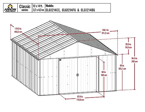 Arrow Classic Metal Shed, 12 x 14, Flute Grey