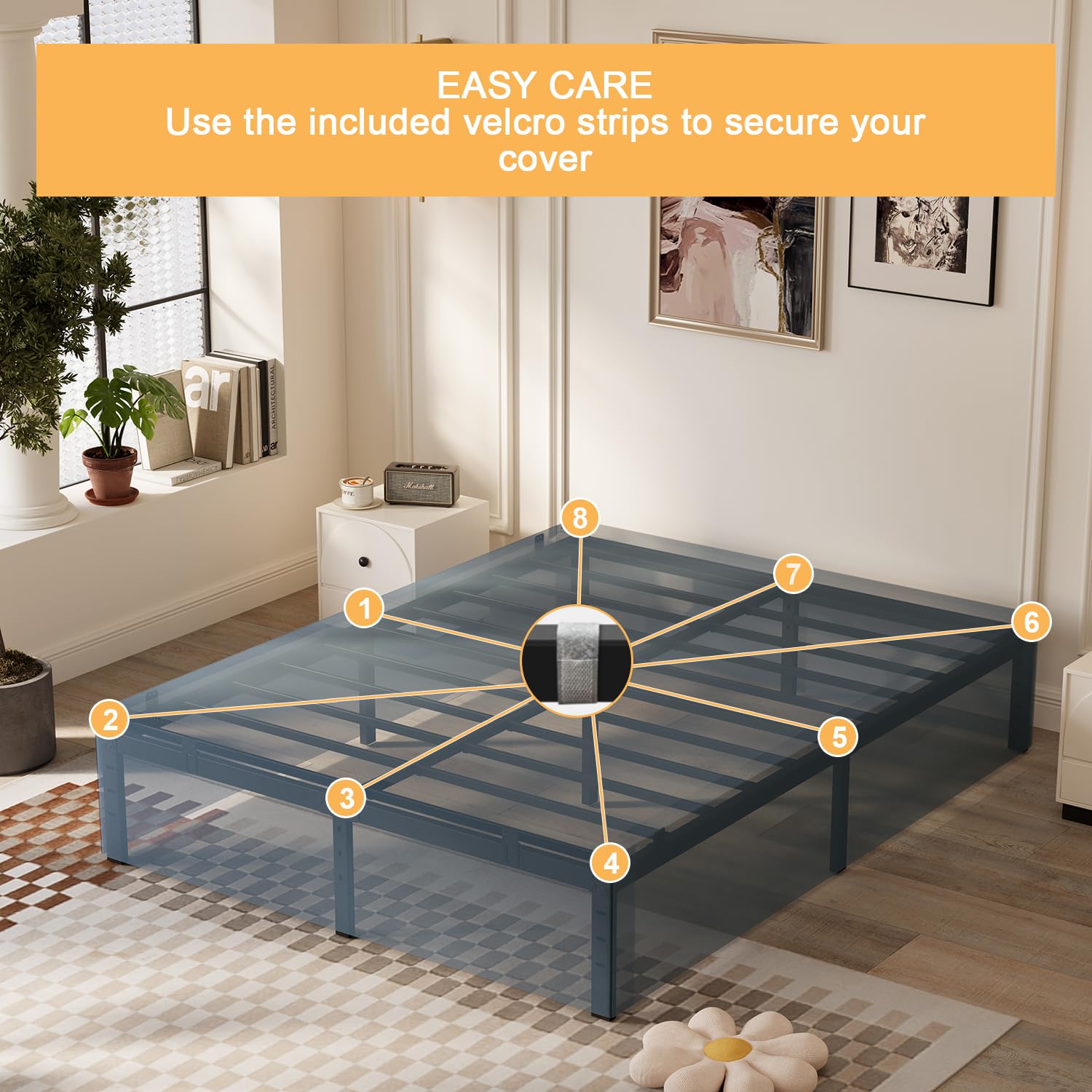 ALDRICH King Size Platform Bed Frame with Fabric Cover 14 Inch,Metal Platform Bed Frame with Steel Slat Support,No Box Spring Needed,Noise Free,Easy Assembly,Dark Grey