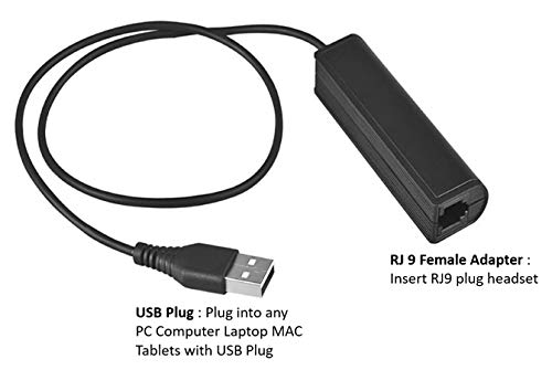 USB Plug Computer PC Laptop To RJ9 Female Adapter For Headset Work With Avaya Nortel Nt Yealink Viop POE NEC Mitel Office Desktop IP Telephone Phone Skype MSN Video Phone App Conference Work From Home