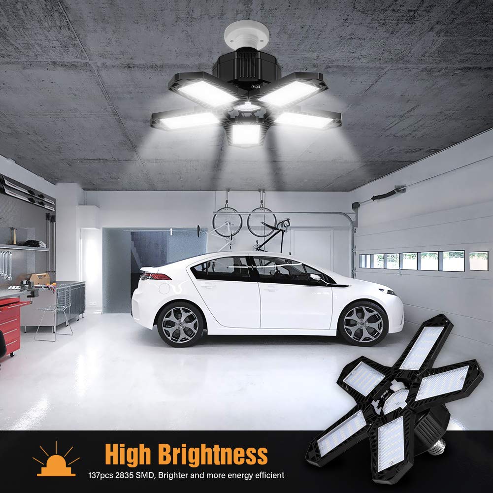 80W LED Garage Light 2 Pack, Garage Ceiling Light,8000 Lumen Adjustable Light LED Garage Day Light with Five Deformable Panels for Garage Workshop