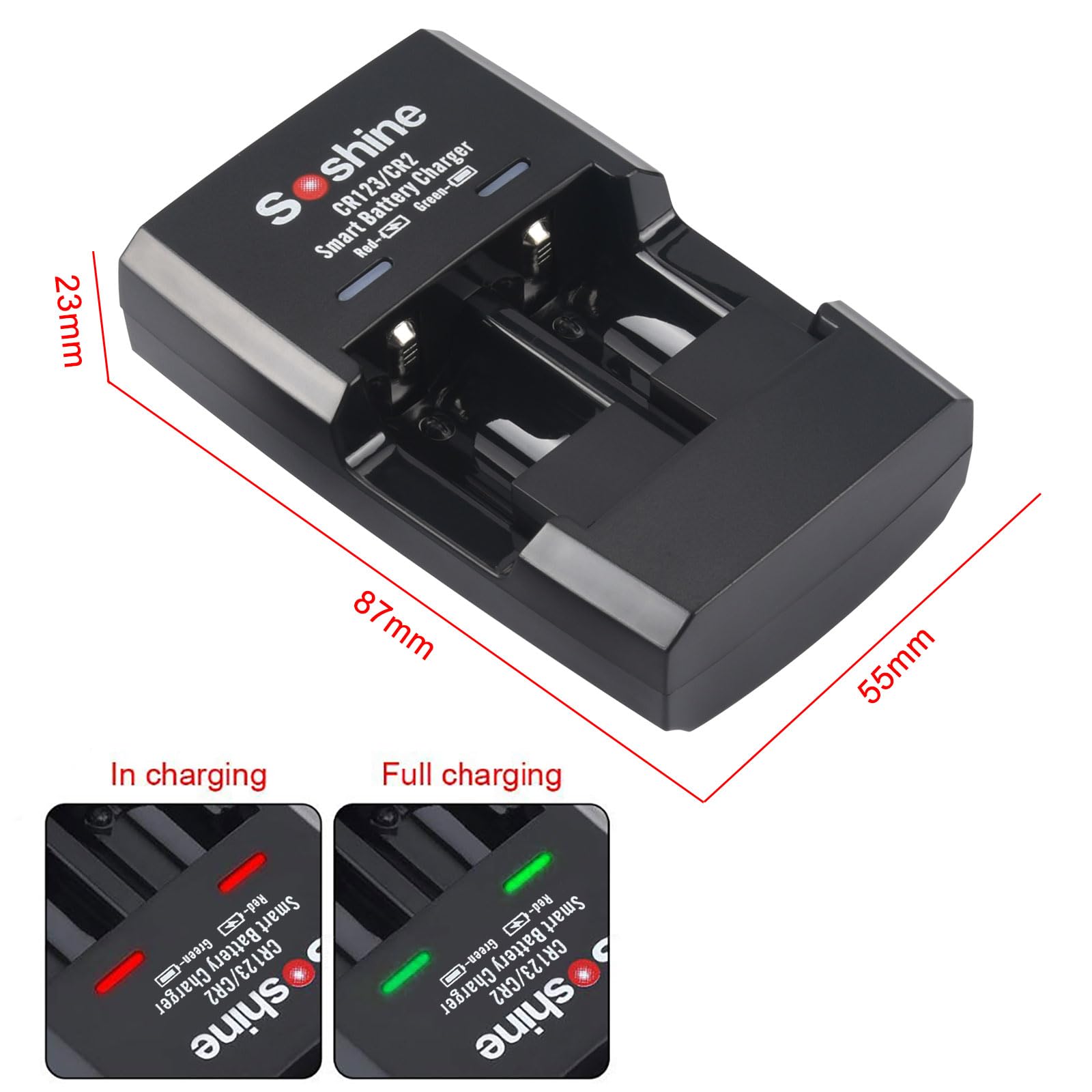 Soshine CR2 RCR123A Battery Charger for RCR123 16340 CR2 15270 LiFePO4 Battery 3V Rechargeable Batteries (Charger)