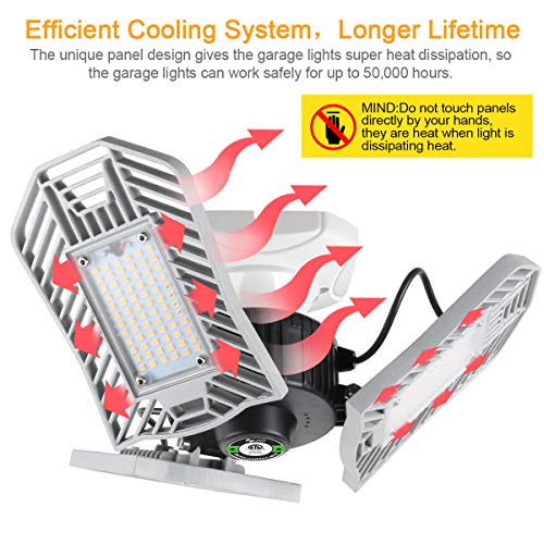 80W Garage Light, 3000K Warm White Deformable Lamp,80W 8000 LM Basement Light,Shop Lights for Garage,Overhead Garage Light,Led Garage Ceiling Lights(80W Warm Light