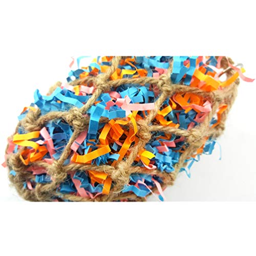 Bird Jute Paper Strips Parrot Mesh Bag Hanging Chewing Toy for Parakeet Cockatiel Conure Cockatoo African Grey Macaw