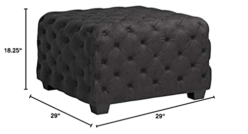 Great Deal Furniture Melvek Modern Glam Button Tufted Velvet Ottoman, Gray and Dark Brown