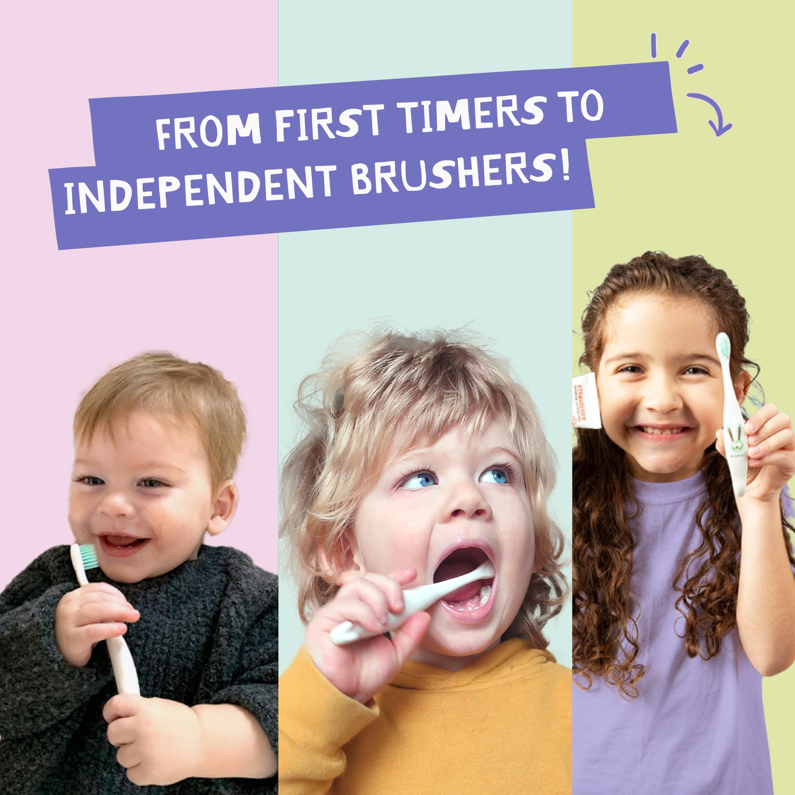 Jack N' Jill Kids Toothbrush - Extra Soft Bristle Toothbrush for Kids, Handle & Packaging Made from Plants (Corn), Ergonomic Handle for Little Hands - Dino Baby, Toddler, & Kids Toothbrush (1 Pack)