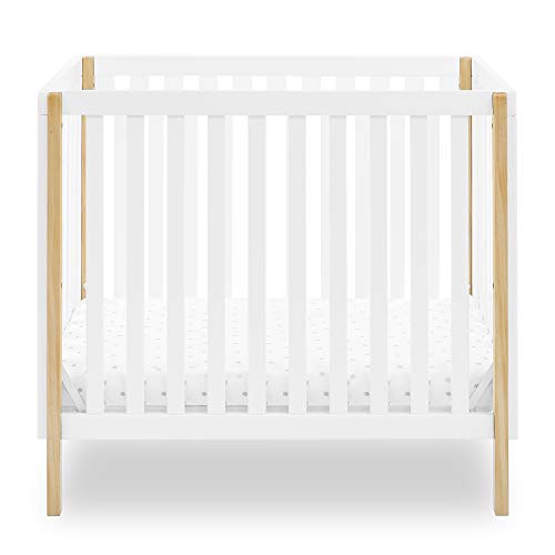 Delta Children Gio Mini Crib with 2.75" Mattress Included, Bianca White/Natural