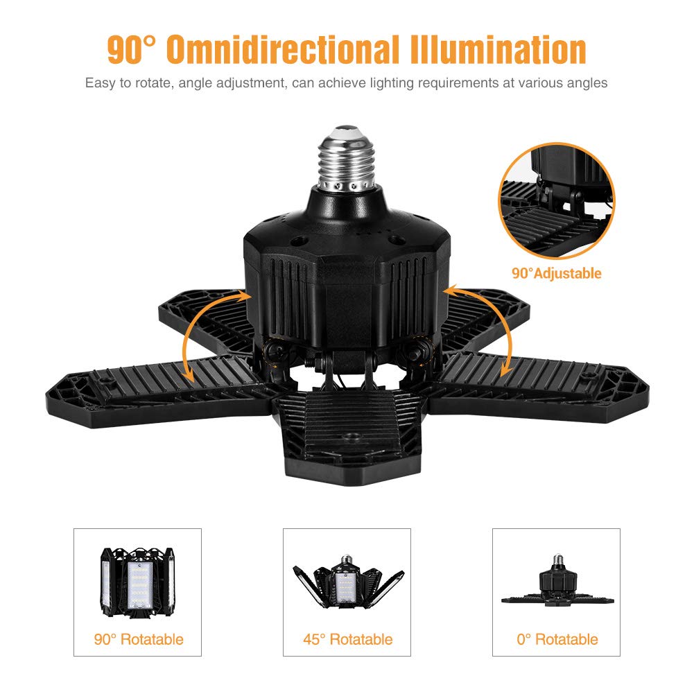 80W LED Garage Light 2 Pack, Garage Ceiling Light,8000 Lumen Adjustable Light LED Garage Day Light with Five Deformable Panels for Garage Workshop