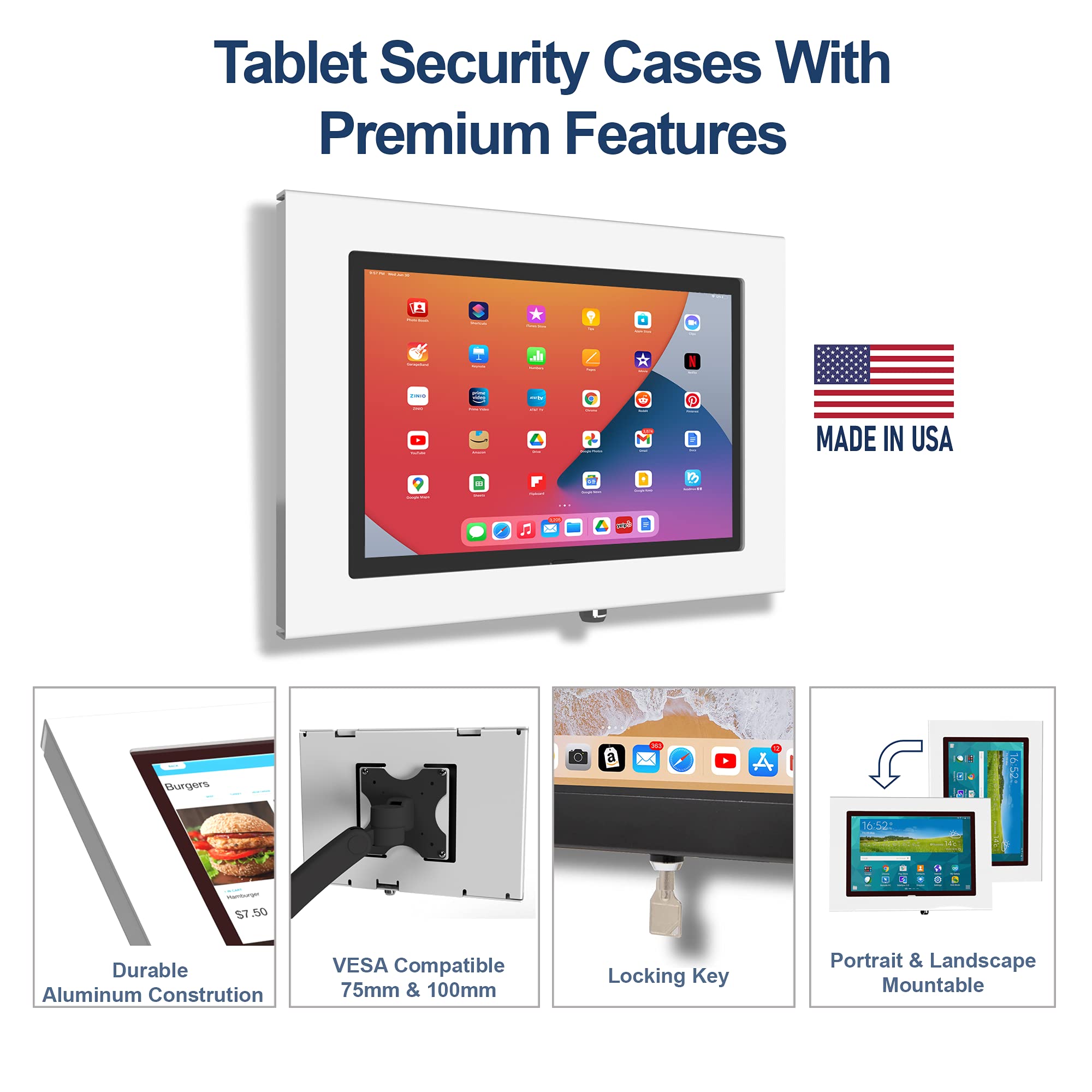 TABcare Locking Security Metal Case for Apple iPad 7 10.2" 2019, iPad 8 2020, iPad 9 2021 Tablet for Kiosk, POS, Store, Show Display (Black, iPad 7/8/9 10.2)