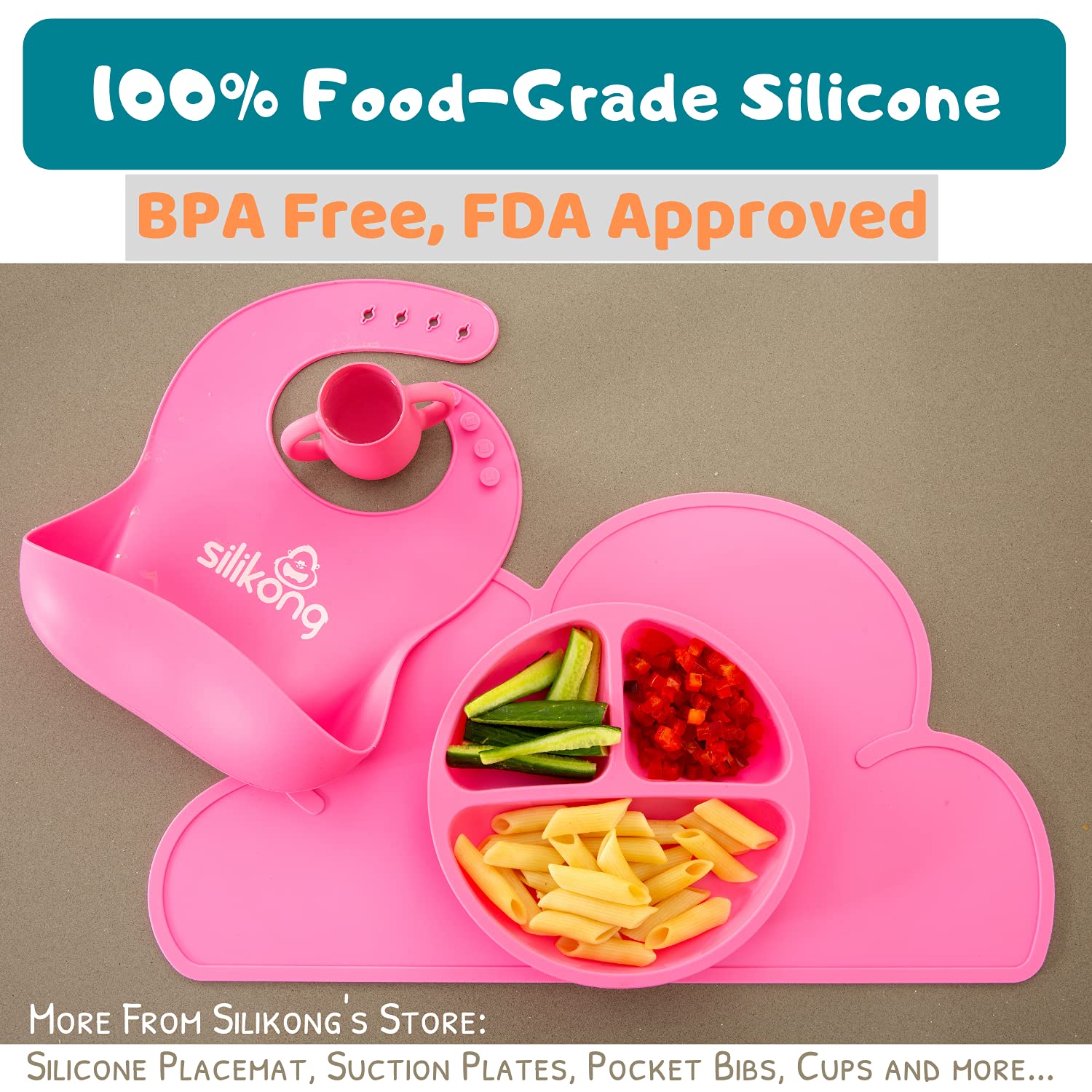 Silikong Divided Silicone Plates for Toddlers | BPA Free | Dishwasher, Microwave and Oven Safe | Kids Plates with Dividers (Girls)